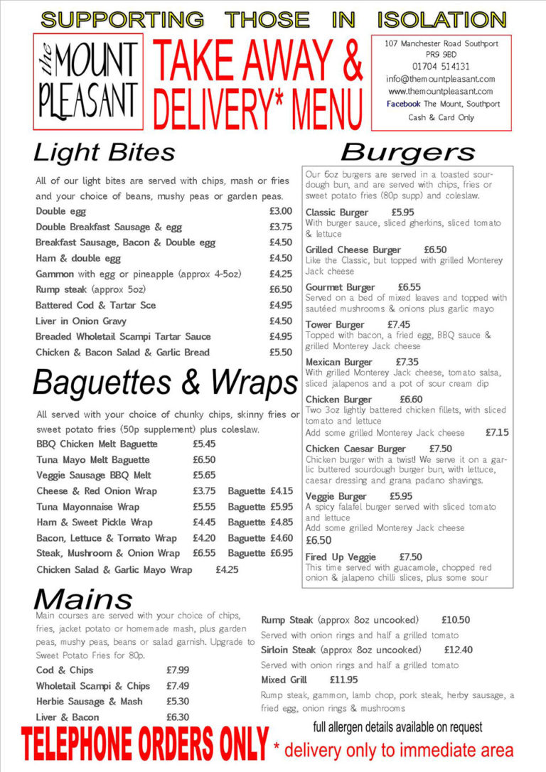 Food Menu – The Mount Pleasant