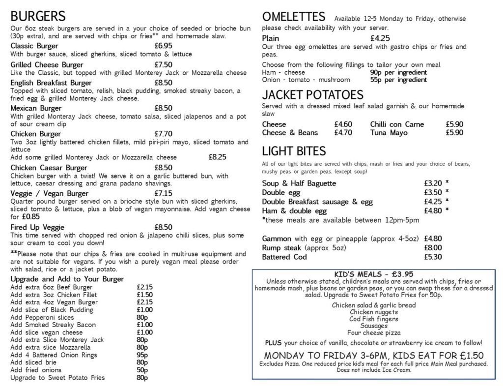 Food Menu - The Mount Pleasant