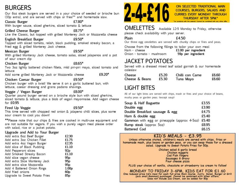 Food Menu - The Mount Pleasant