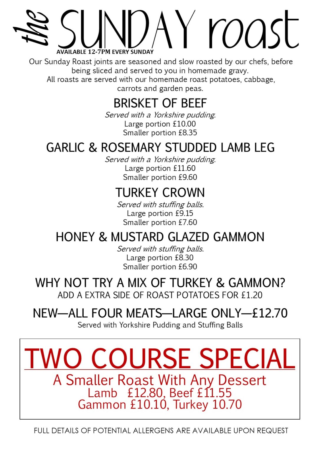 Food Menu - The Mount Pleasant