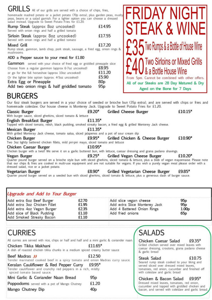 Food Menu - The Mount Pleasant