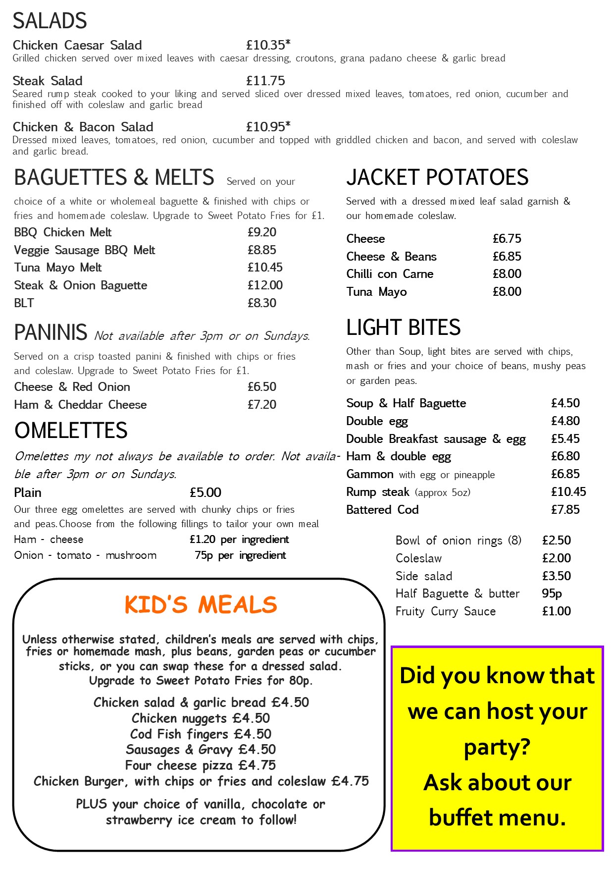 Food Menu - The Mount Pleasant