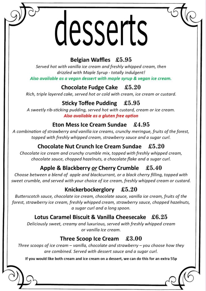 Food Menu - The Mount Pleasant