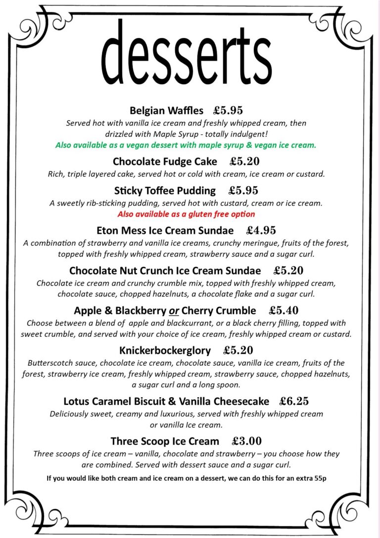 Food Menu - The Mount Pleasant
