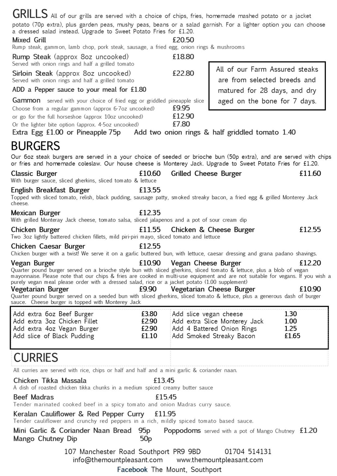 Food Menu - The Mount Pleasant