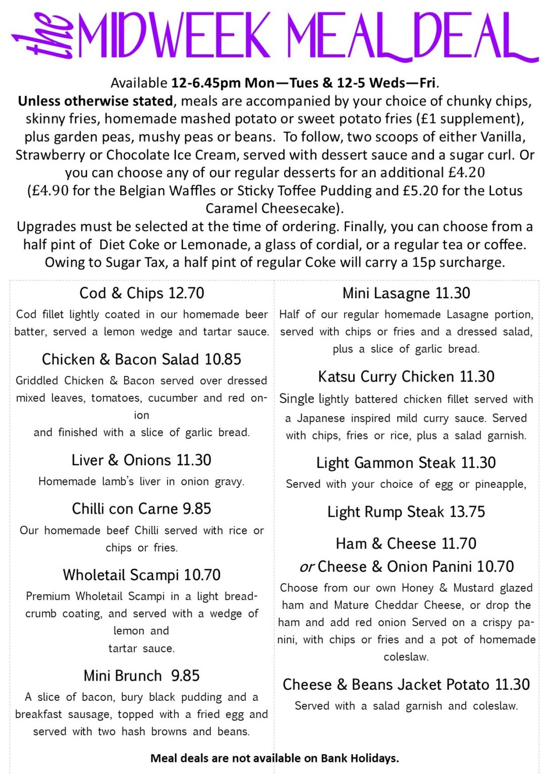 Food Menu - The Mount Pleasant